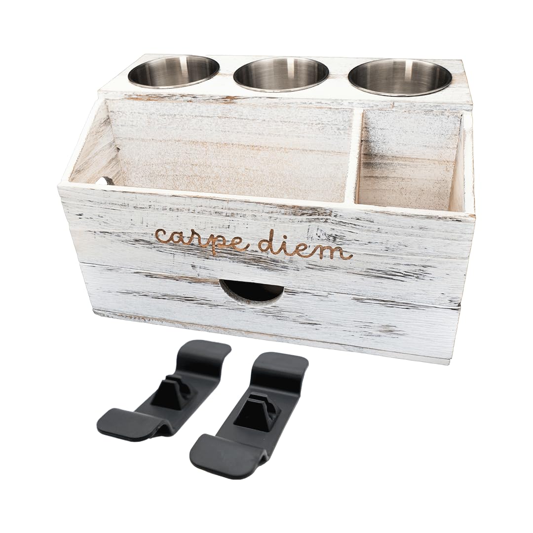 Bathroom Hair Tool Organizer White and Blow Dryer Holder - Farmhouse Decor Rustic Hair Dryer Organizer & Hair Organizer Storage - Hot Tools Organizer for Vanity with Hair Brush Holder