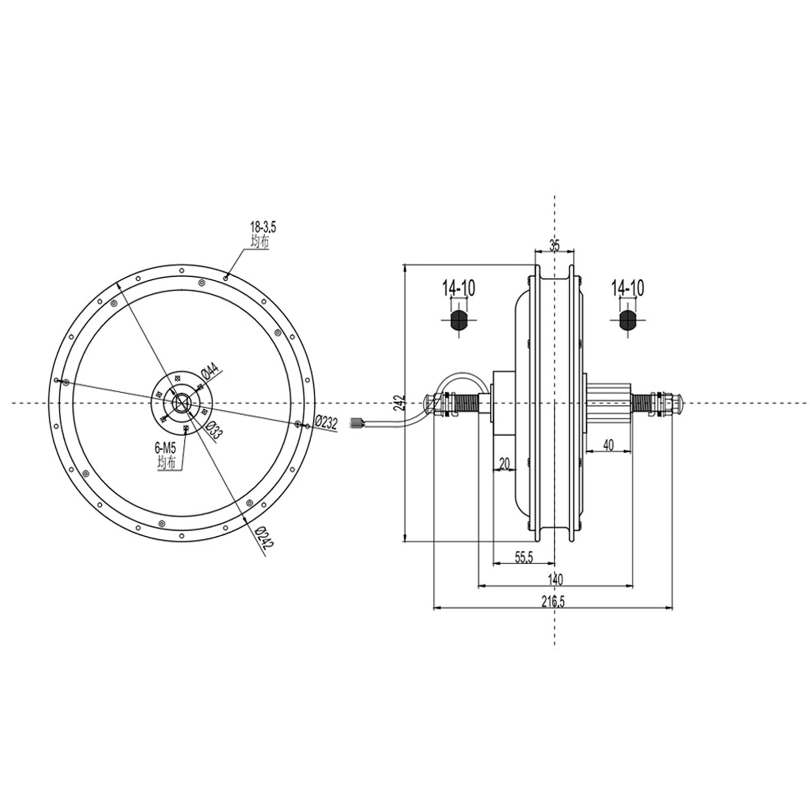Alomejor 48V 1500W Rear Hub Motor, Electric Bike Lithium Battery Modified Motor Kit for Scooter