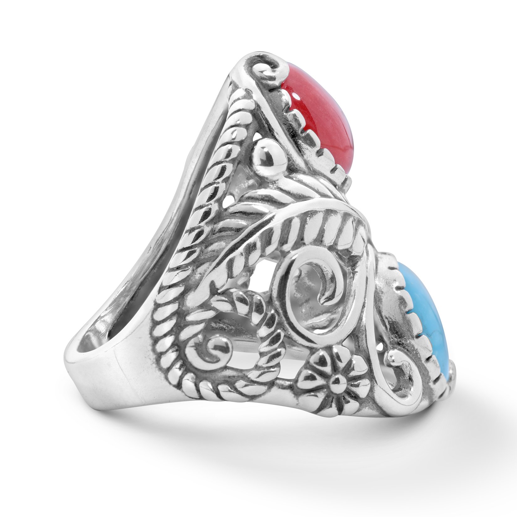 American West Sterling Silver Women's Statement Ring Gemstone Leaf Vine Design Size 10