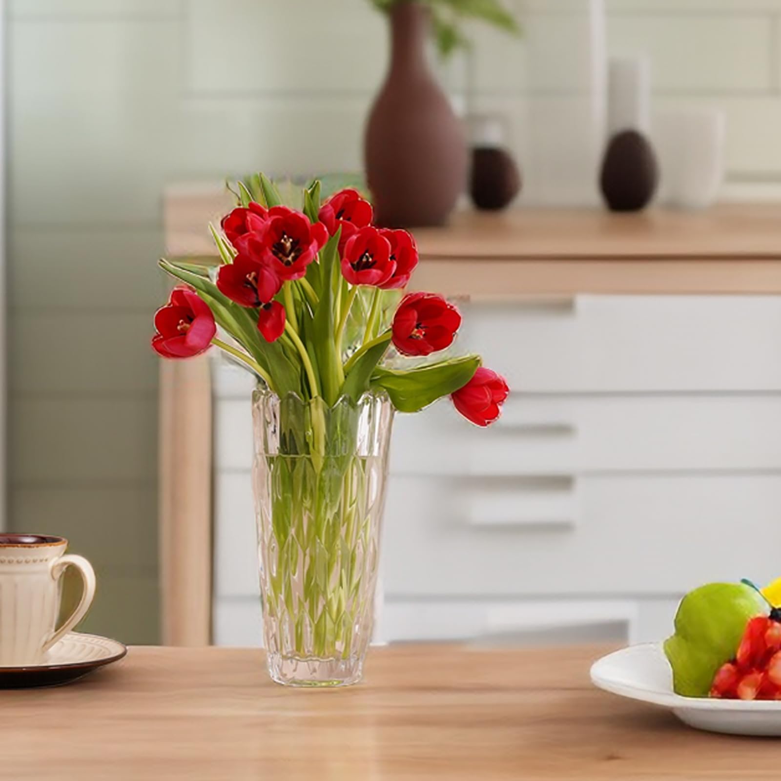 Amastesay Super Heavy Glass Vases for Flowers,Hand Blown Glass for Home,Kitchen,Clear Vases for Centerpieces(Can't be Knocked Over Easily)