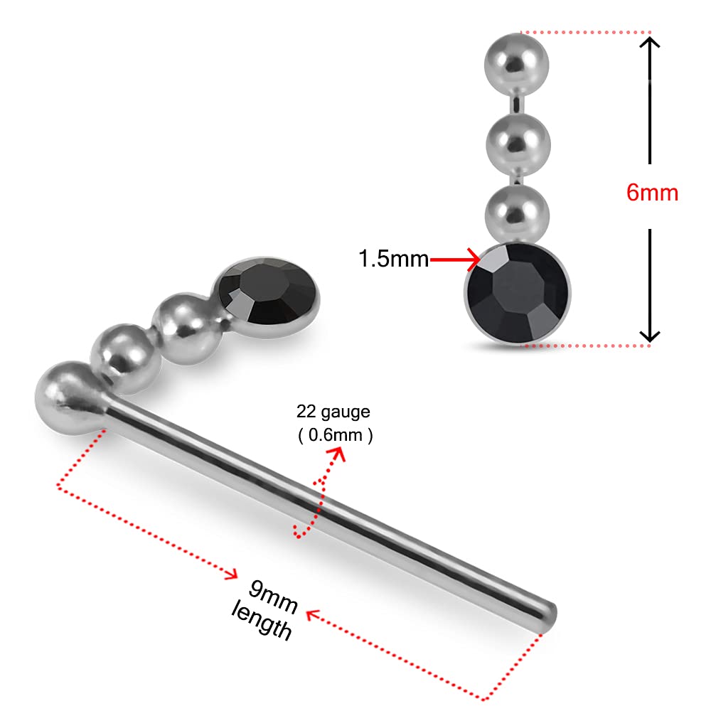 AtoZ Piercing White Jeweled Ball Chain Top 22 Gauge - 8MM Length Silver Straight End Nose Stud Nose Pin