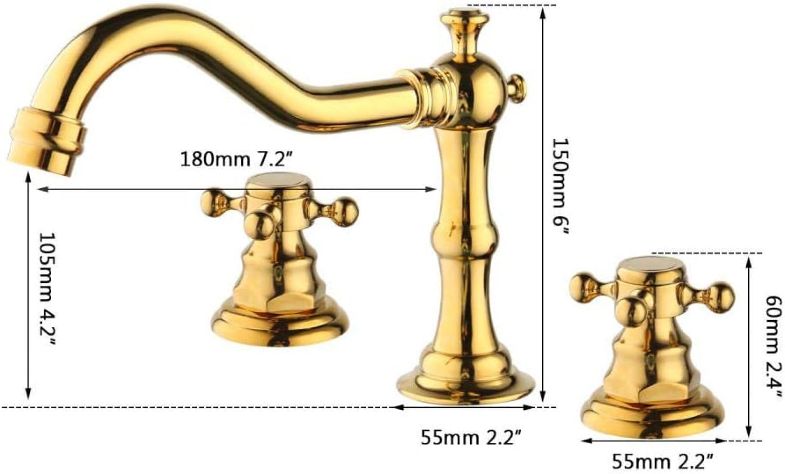 Bathroom Kitchen Basin Mixer Tap Sink Faucet 2 Handles 3Pcs Gold Bathroom Basin Faucet Bathtub Tap-Golden Plated ,Faucet