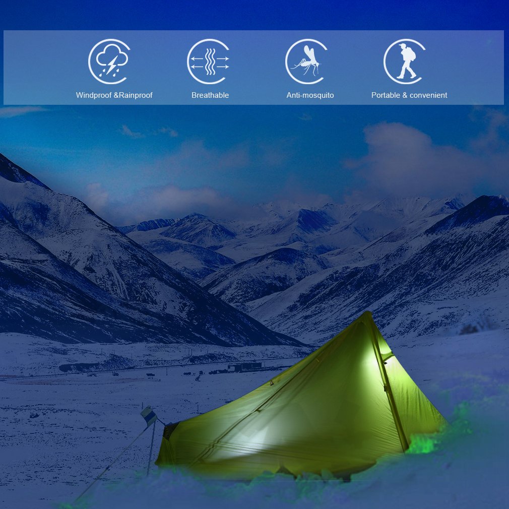 Andaker 1.6lb Ultralight Backpacking Tents One Person Man Hiking Single Camping Tent 15D Ultra-Thin Ripstop Nylon, Double-Side Silicone Coated(No Poles)