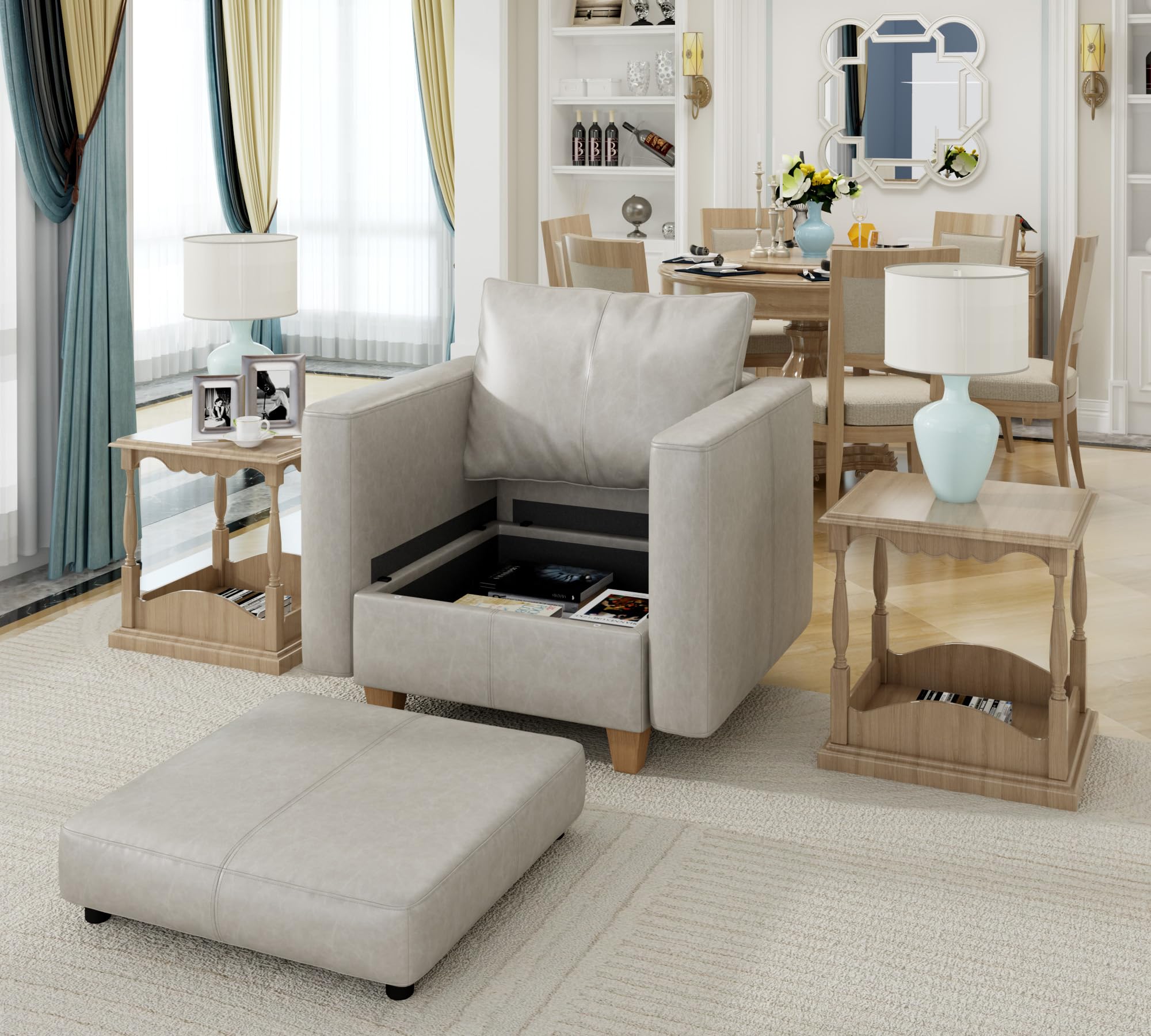 EASE MOOSE Modular Sectional Accent Chair with Storage Seat, Faux Leather Armchair Modern Single Sofa Club Chair for Living Room