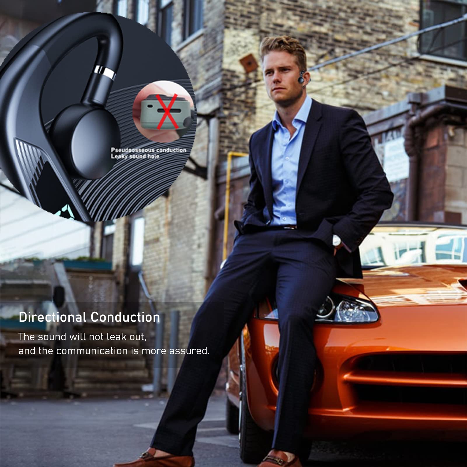 Bone conduction headphones bluetooth earpiece open ear headphones with microphone noise cancelling trucker bluetooth headset for cell phones hand-free IPX5 waterproof headset with 20-Hours usage