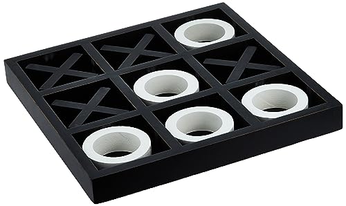 Deco 79 Wood Tic Tac Toe Game Set with White Os, 14" x 14" x 2", Black