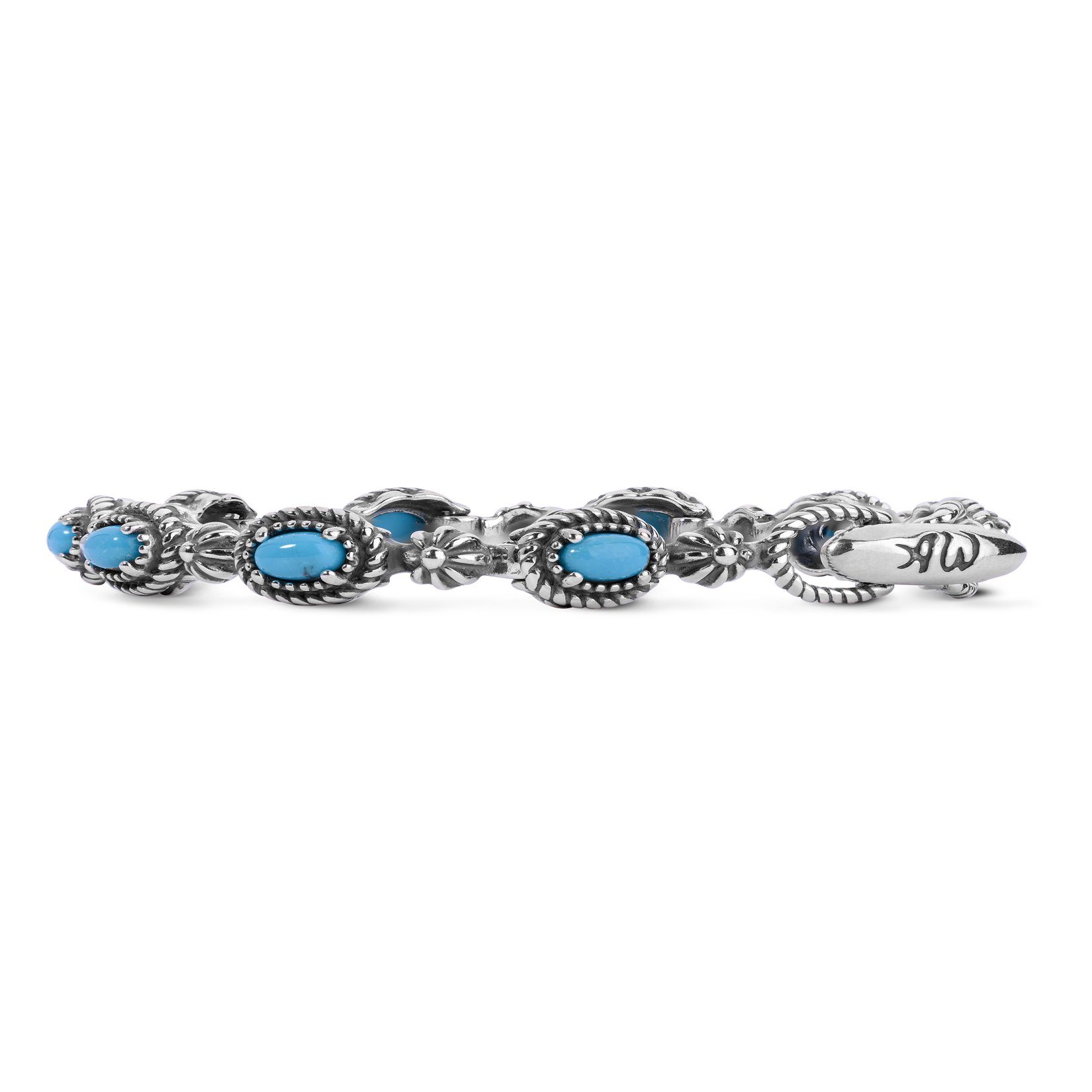 American West Sterling Silver Blue Turquoise Link Bracelet Size Small Medium
