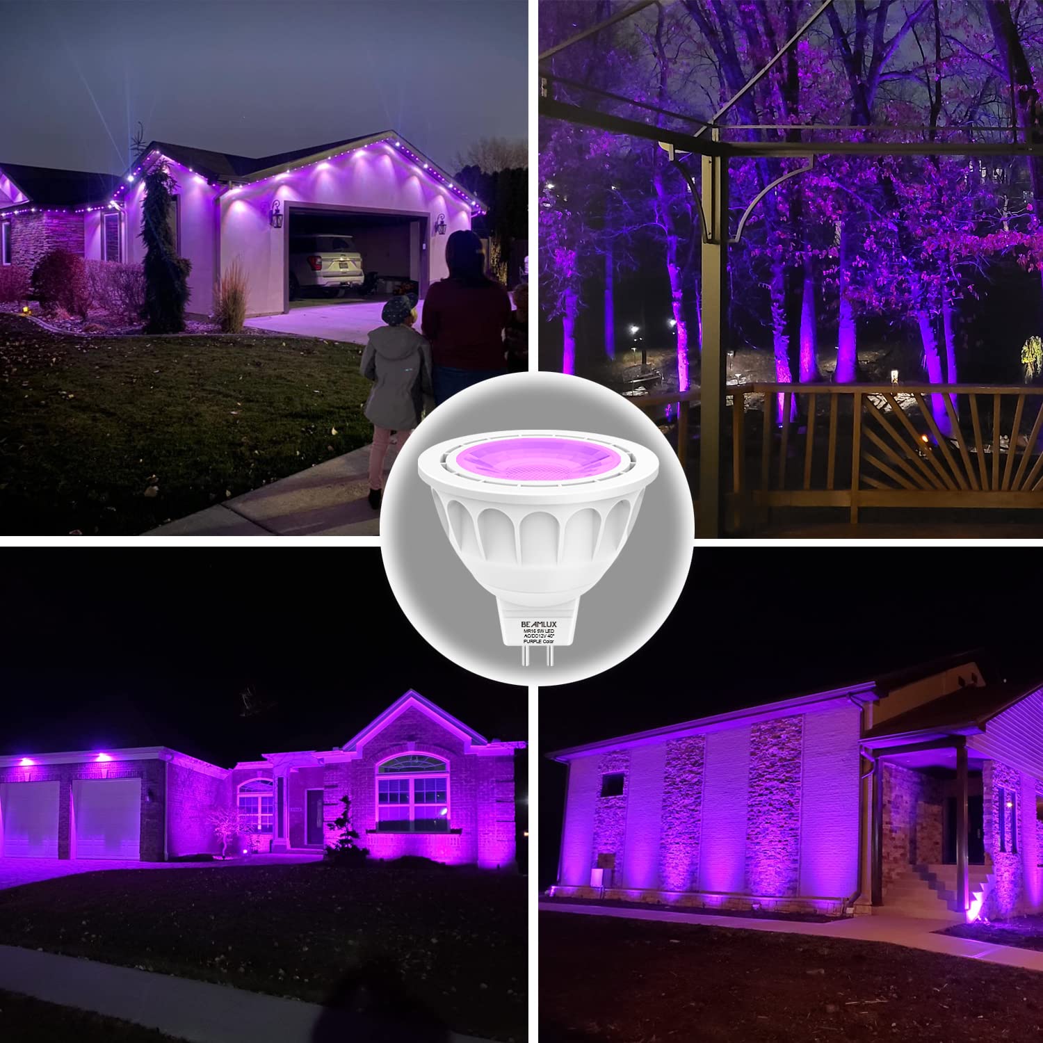 BEAMLUX Purple color MR16 LED Bulbs, Gu5.3 Bi-Pin Base, Non Dimmable, 50W Halogen Replacement, Spotlight for Outdoor Landscape Yard Garden Tree Pool Holiday Lighting, AC/DC12V, 40 Deg, 6-Pack