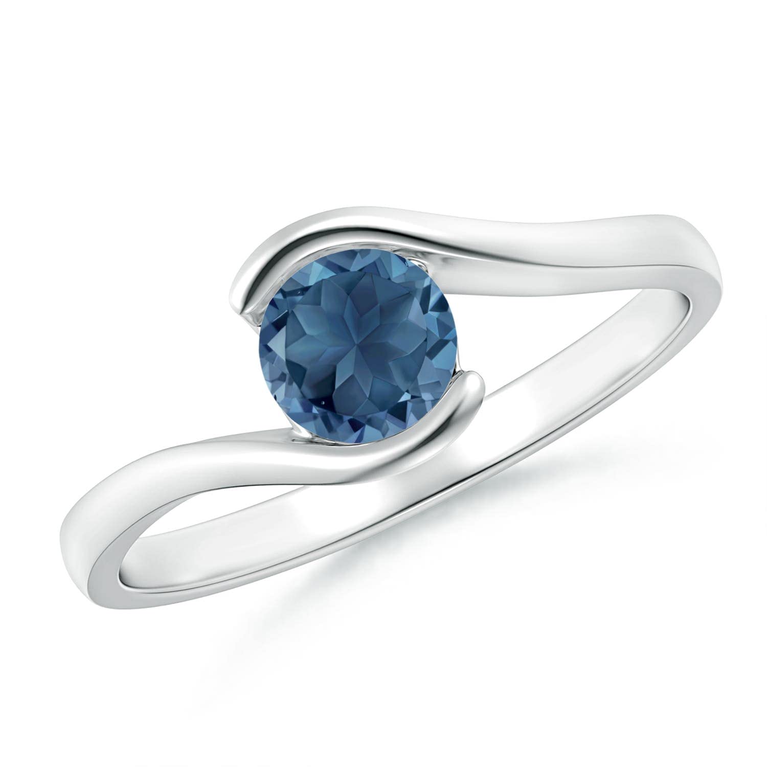 Angara Natural London Blue Topaz Solitaire Ring for Women in Sterling Silver Size-7.5 (Grade-A | Size-8mm) | December Birthstone Jewelry Gift for Women | Birthday | Wedding | Anniversary | Enagagement