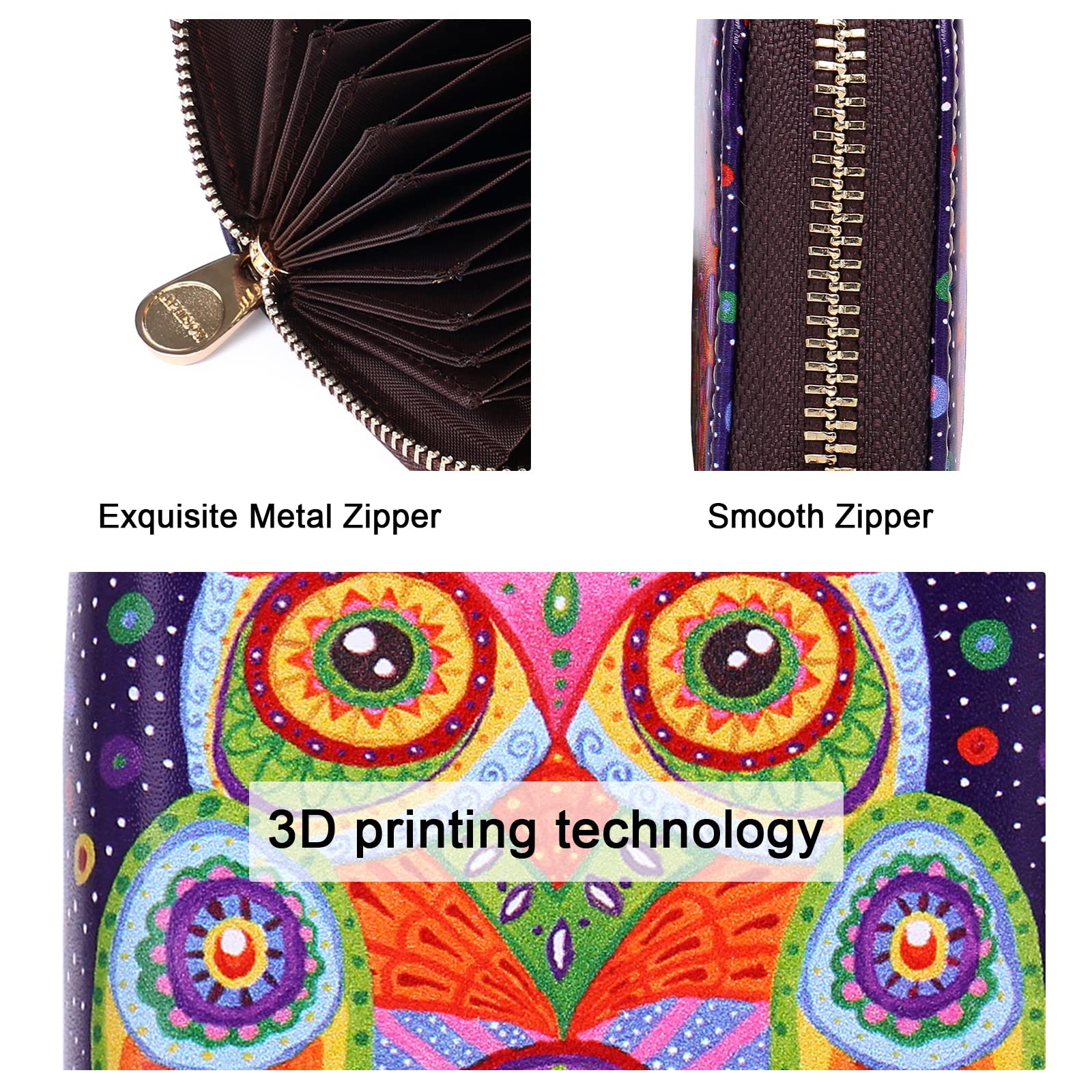 APHISON RFID Credit Card Holder Wallets for Women Leather Cartoon Patterns Zipper Card Case for Ladies Girls/Gift Box 006