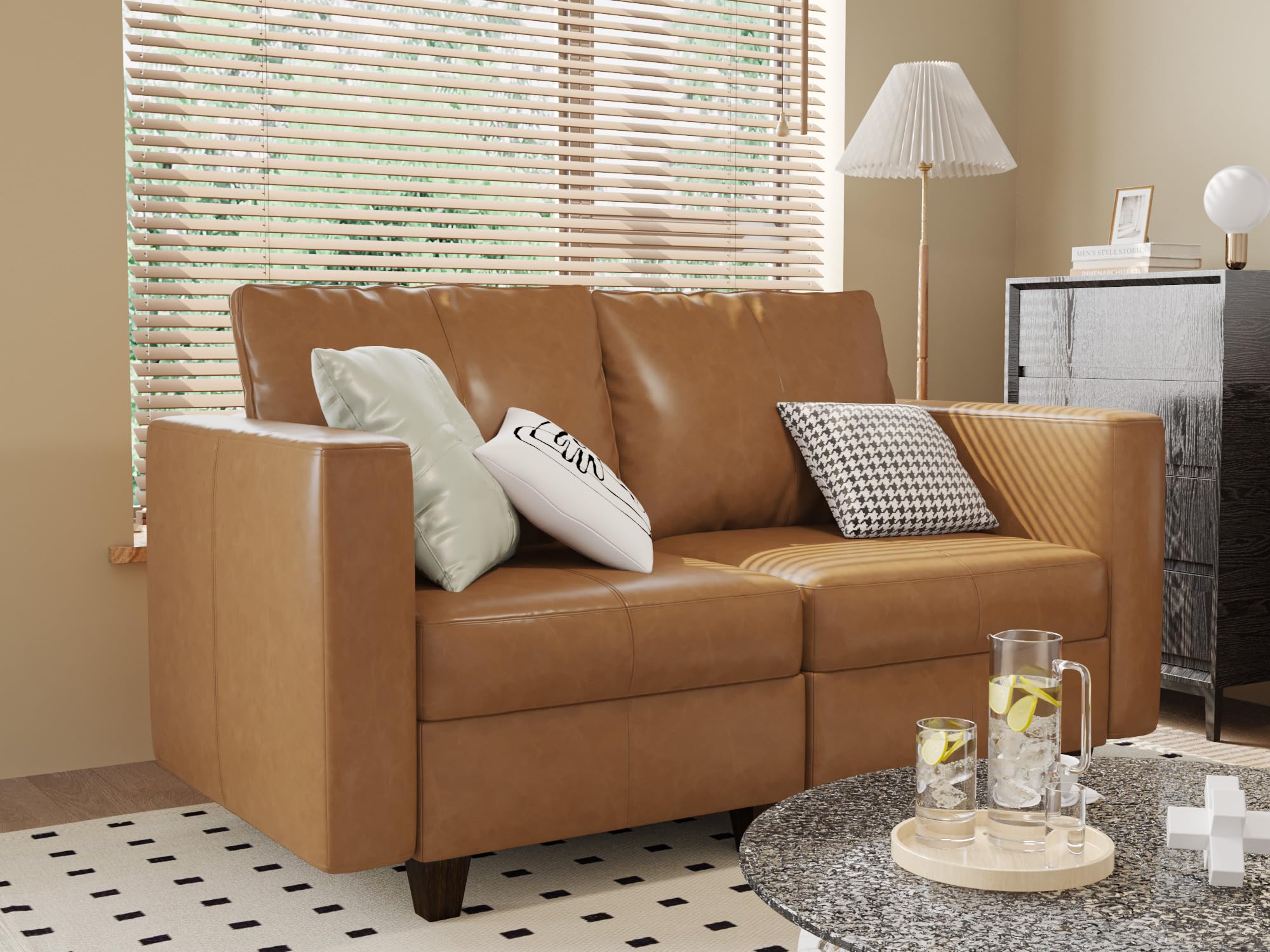 EASE MOOSE Modular Sectional Loveseat Sofa Couch with Storage Seats, 2 Seat Faux Leather Convertible Modular Sofa Love Seats for Small Spaces