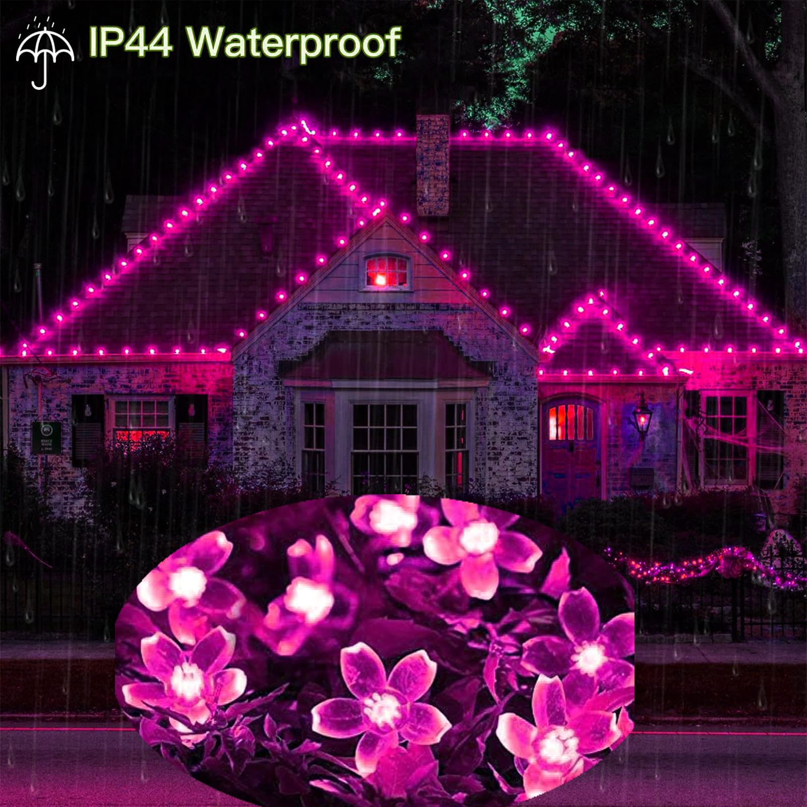 FULLBELL Valentines Day Decorations Pink Lights Cherry Blossom Lights Flower String Lights 33 Feet 100LED 8 Modes Wedding Party Indoor Flower Lights Bedroom Birthday Pink Room Decor (Pink)