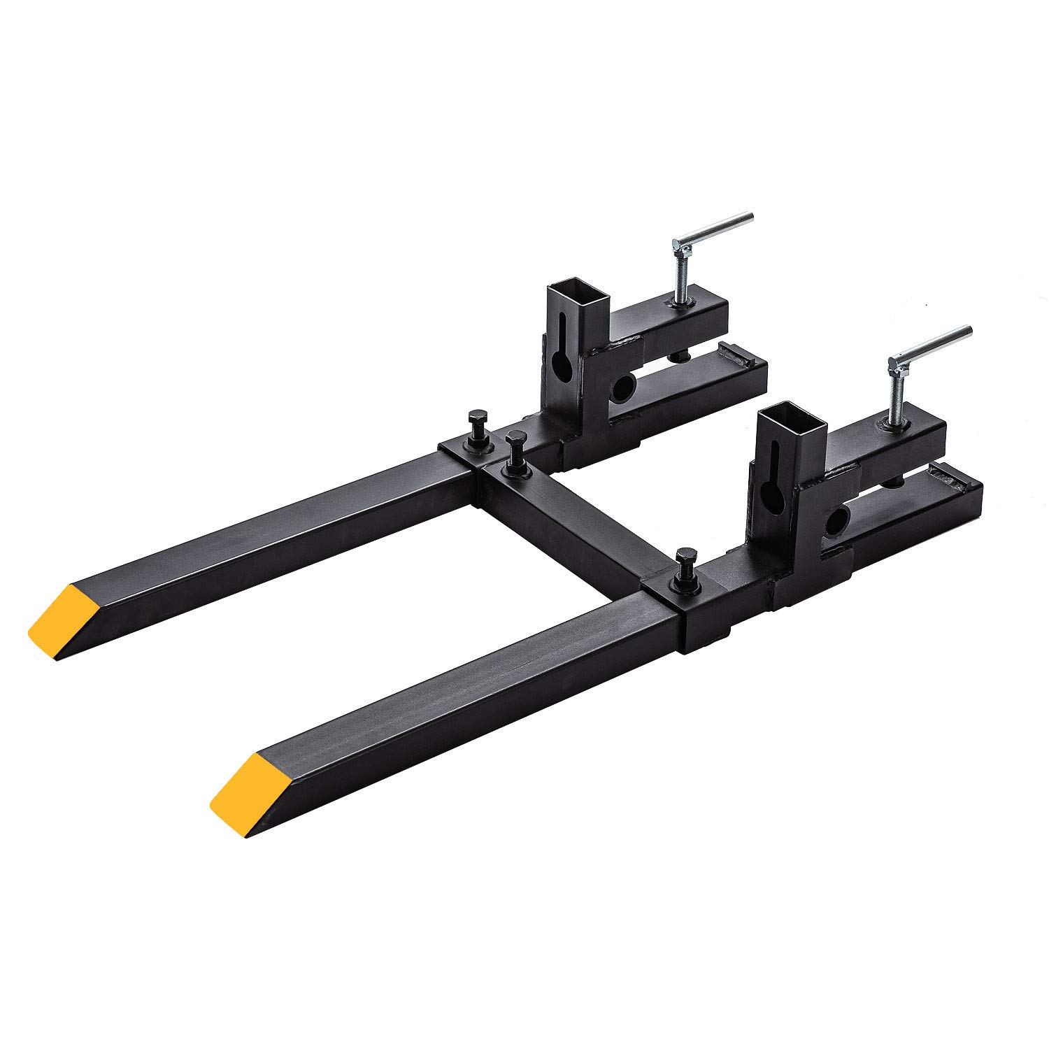 Atatod Heavy Duty Clamp on Pallet Forks w/Adjustable Stabilizer Bar -60" 4000lbs Max- Pallet Forks Clamp On for Tractor Bucket (60inch Total Length)