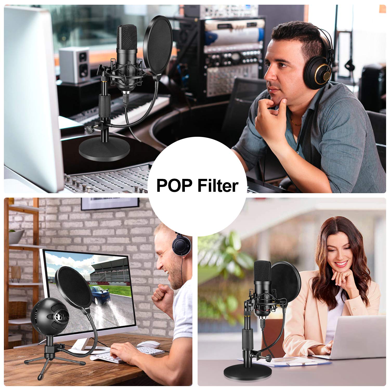 Aokeo Professional Microphone MINI Pop Filter Mask Shield For Blue Yeti and Any Other Microphone, Dual Layered Wind Pop Screen With A Flexible 360° Gooseneck Clip Stabilizing Arm …
