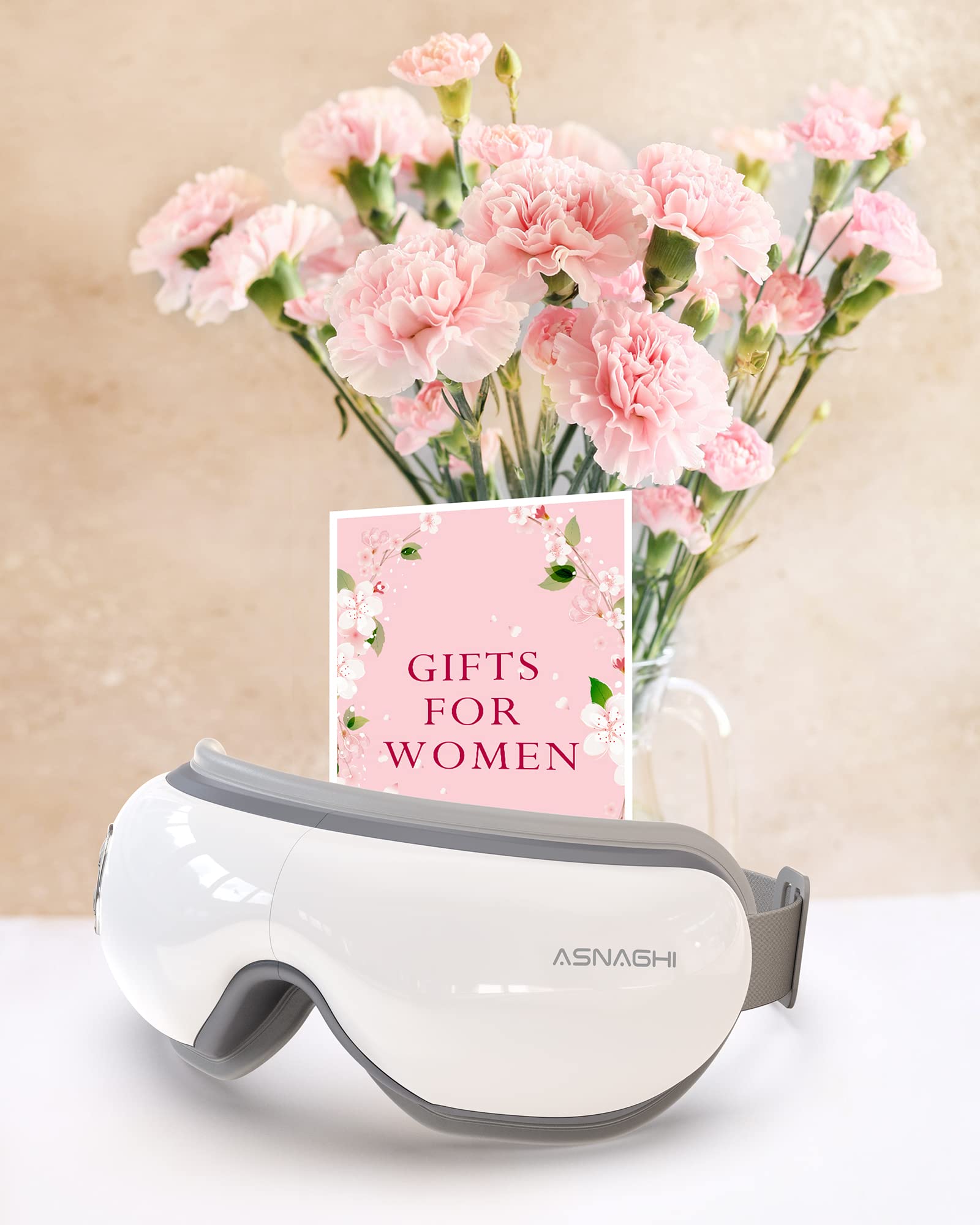 Asnaghi Heated Eye Massager, Mother's Day Gift Birthday Gift Bluetooth Music Heated Eye Mask Massager for Migraines (White)