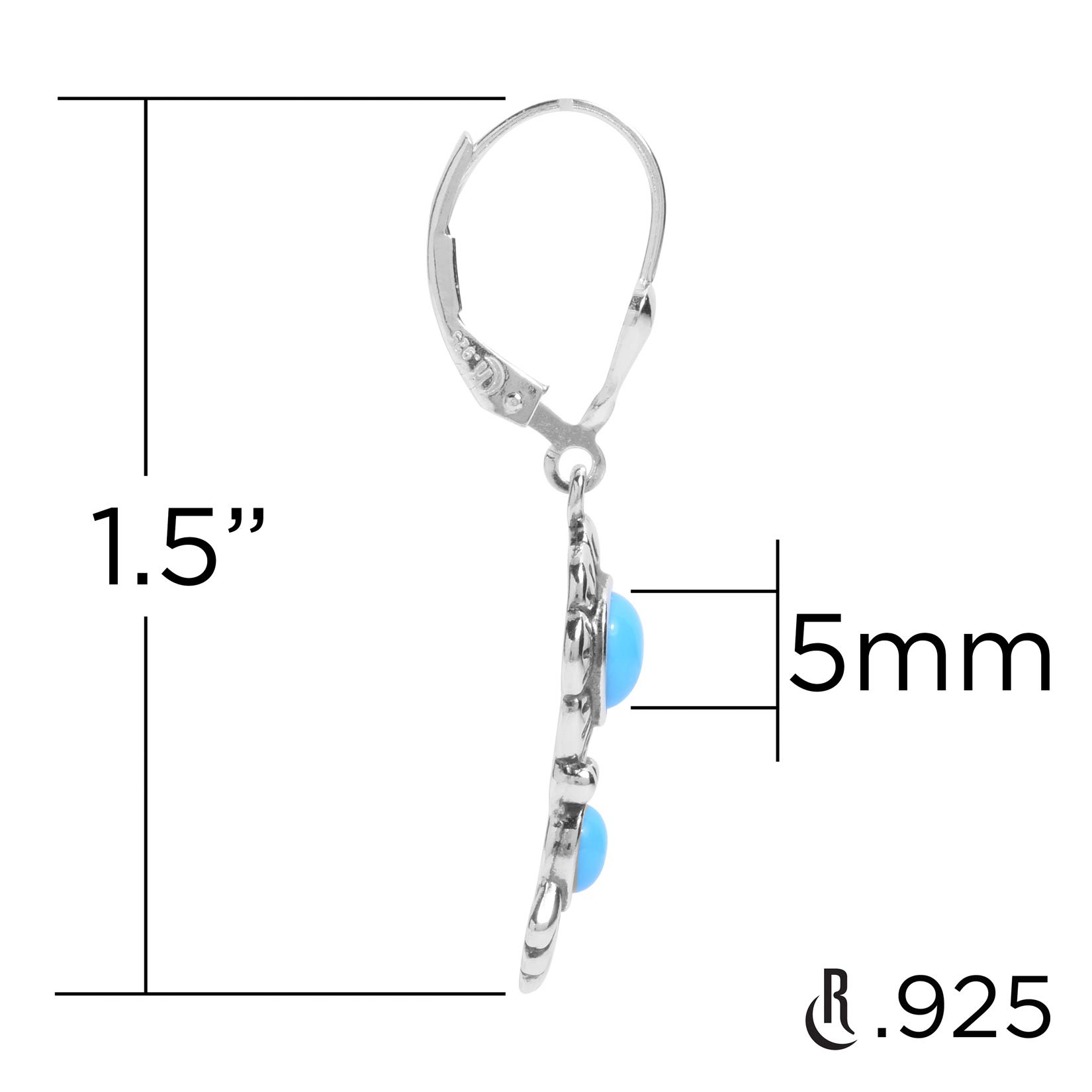 American West Sterling Silver Women's Drop & Dangle Earrings Sleeping Beauty Turquoise Gemstone Concha Flower Design