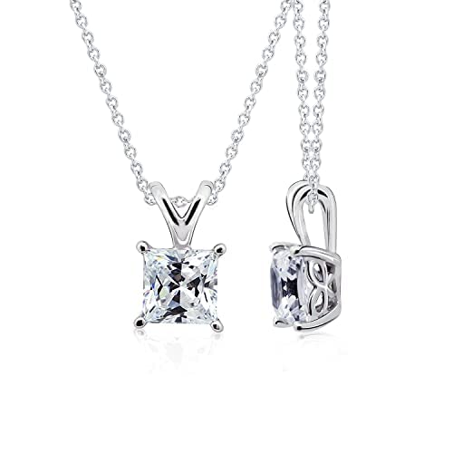 Amazon Essentials Platinum-Plated Sterling Silver Princess-Cut Solitaire Pendant Necklace made with Infinite Elements Cubic Zirconia (6mm), 18", (previously Amazon Collection)