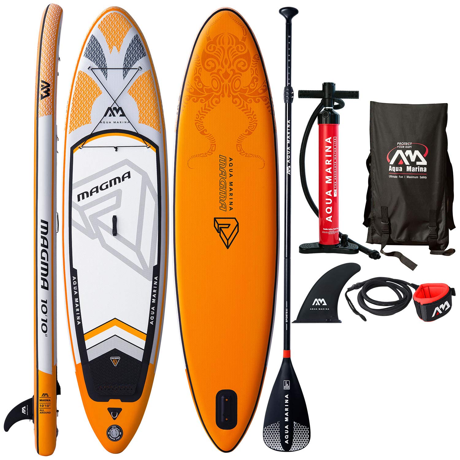 Aqua Marina Magma Inflatable Stand Up Paddle Board 10'10" (6" Thick) | Includes Double Action Pump, MAGIC Backpack, Slide-in Center Fin, Sports III Paddle, Safety Leash