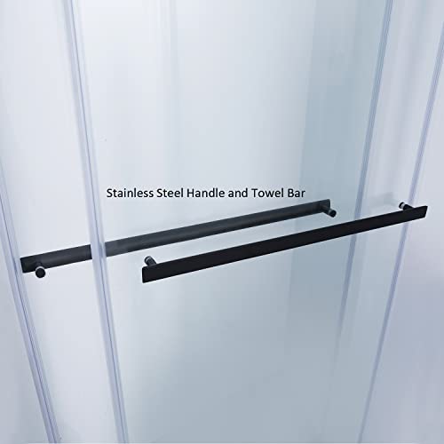 Vinnova 64" W x 76" H Double Sliding Frameless Shower Door Matt Black Finish