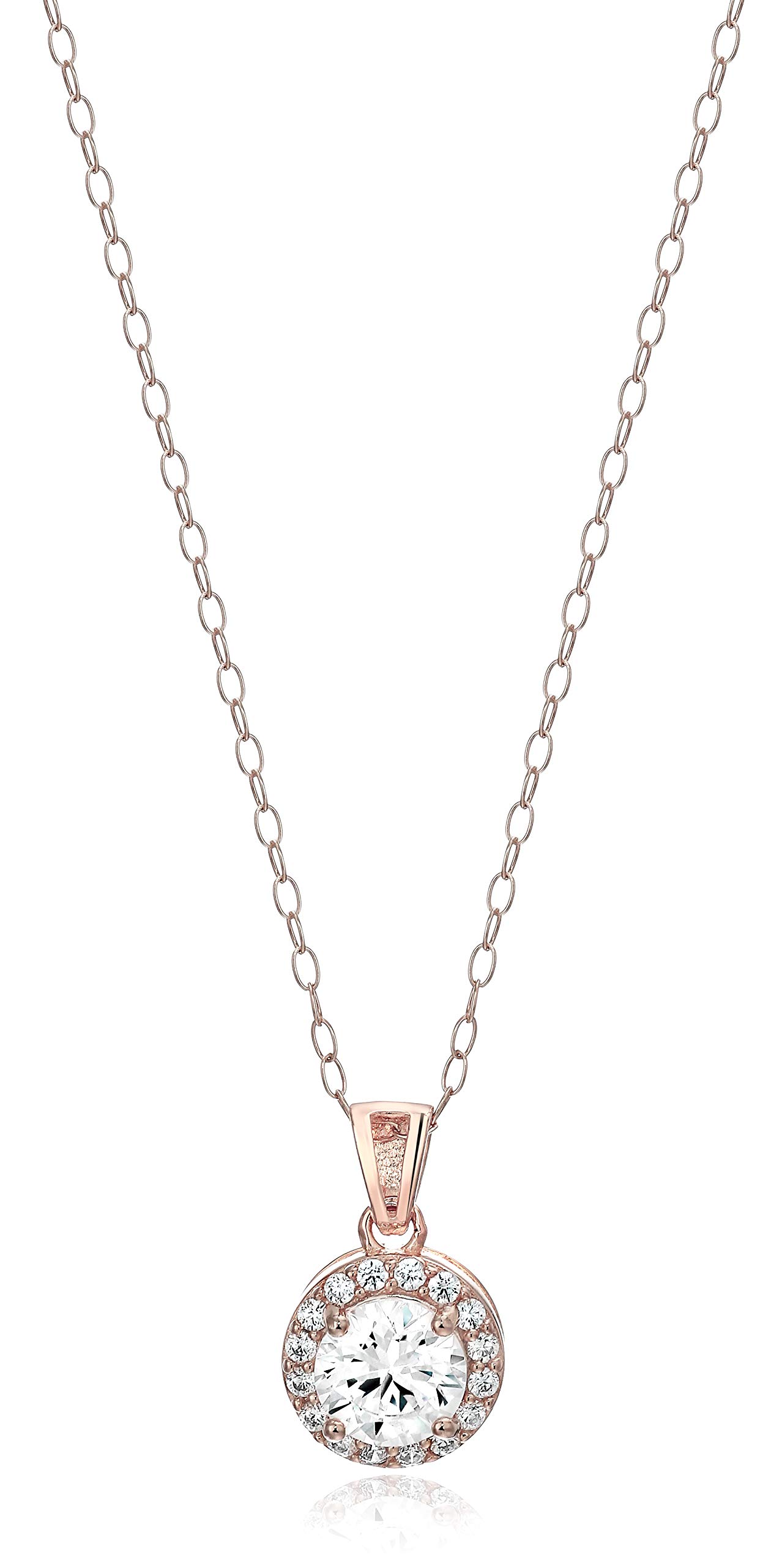 Amazon Essentials Rose Gold Plated Sterling Silver Cubic Zirconia Round Halo Pendant Necklace