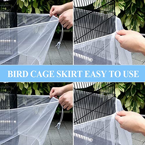 ASOCEA Extra Large Bird Cage Seed Catcher Guard Universal Birdcage Cover Nylon Mesh Net for Parrot Parakeet Macaw Lovebird African Grey - White (Not Include Birdcage) β¦