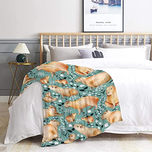 Floral Capybaras Blanket | Funny Gift for Cabybara Lover | 40"x50" Cute Capybara Flannel Blanket for Boys Girls| Capybaras Plush Blanket Decor for Couch Sofa Bedroom | Cabybara Lover Gift