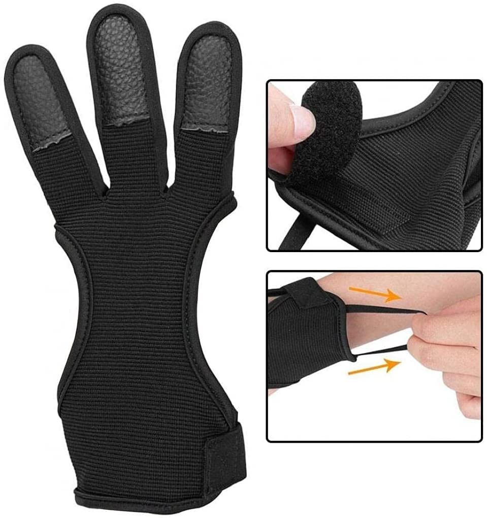 Archery Gloves Finger Protector Arrow Bow Three Finger Recurve Protective Gear Accessories Black for Adult Beginner M jiangyu1994 (Size : M)