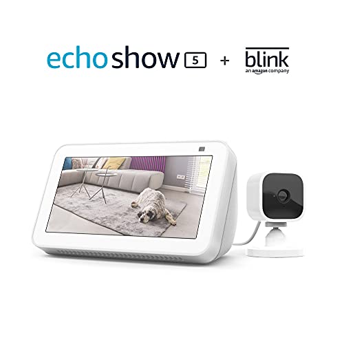 All-new Echo Show 5 (2nd Gen, 2021 release) - Glacier White bundle with Blink Mini