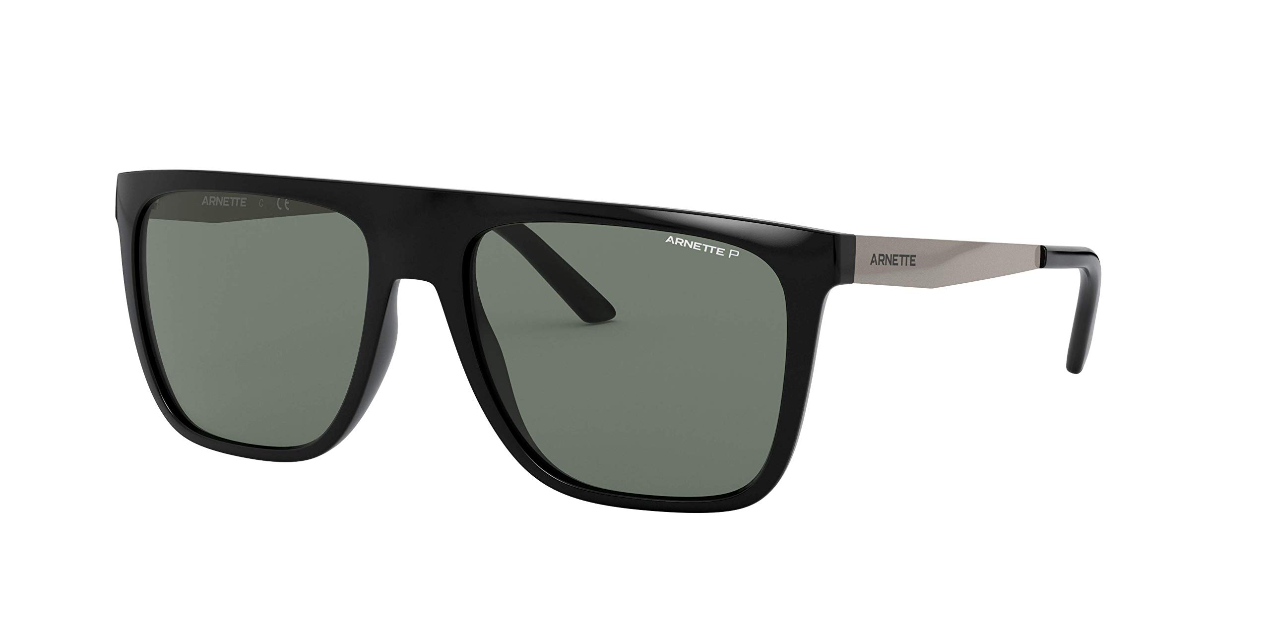 ARNETTE Man Sunglasses Shiny Black Frame, Green Lenses, 55MM