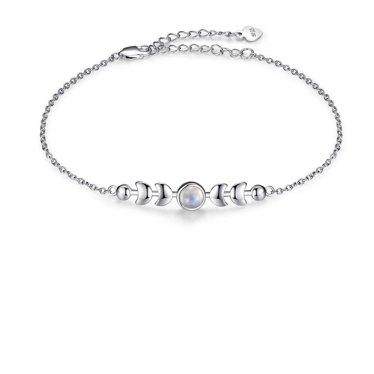 Angol Genuine Moonstone Bracelet Sterling Silver Moon Phase Bracelet Minimalist Moonstone Jewelry for Mom Friends(Silver)