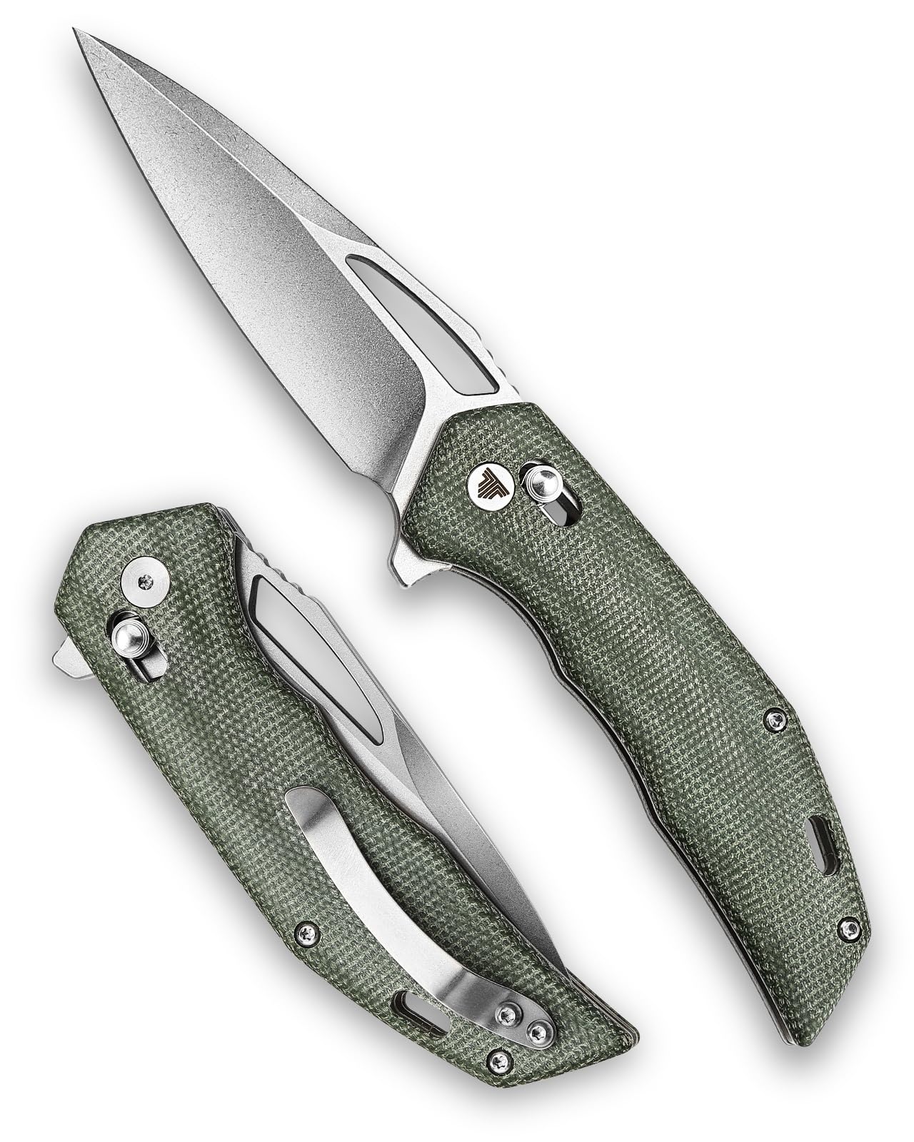 TRIVISA Folding Pocket Knife for Men EDC,3.38in Black 14C28N Steel Blade,Axis Lock Micarta Handle with Clip,Camping Hunting Outdoor Knives,Vela-04B