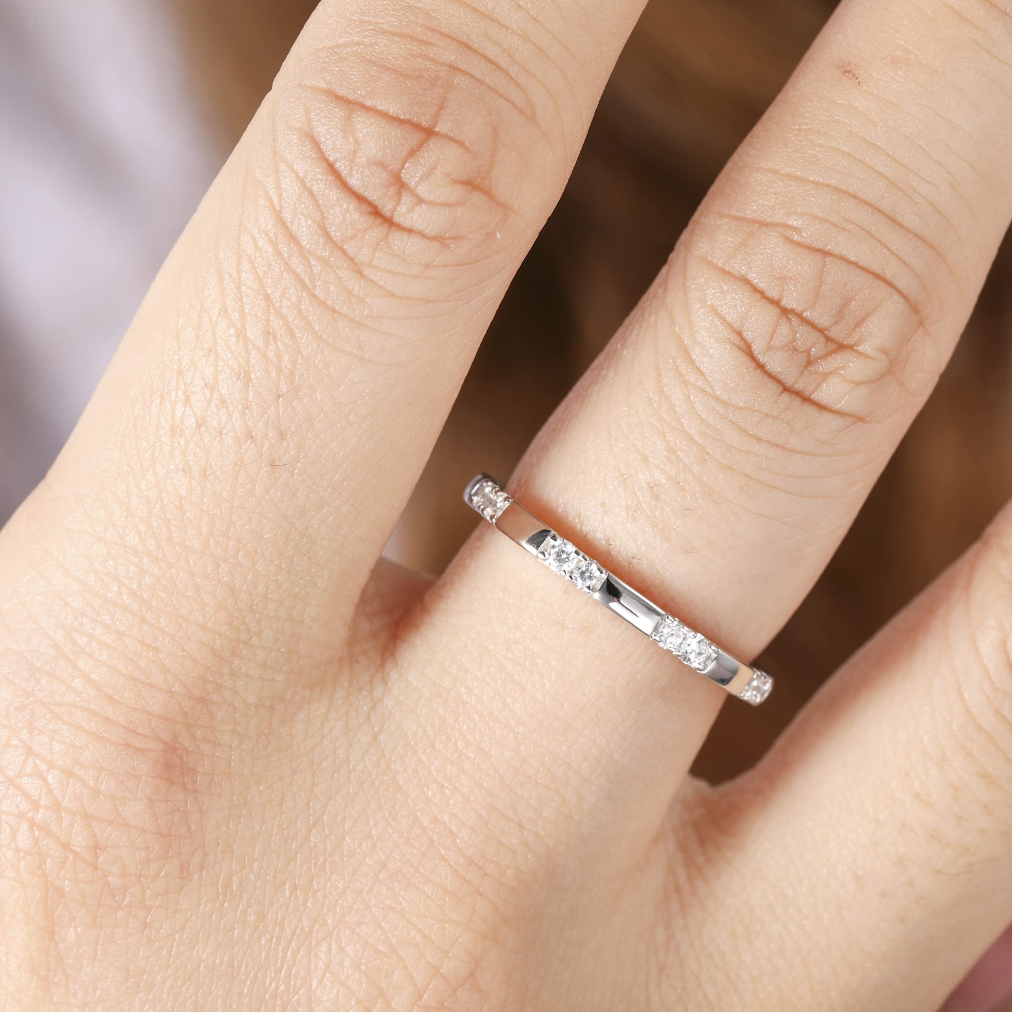 Arvaleff 925 Sterling Silver Rings for Women Wedding Band Cubic Zirconia Engagement Eternity Ring Thin Stackable Comfort Fit Size 11