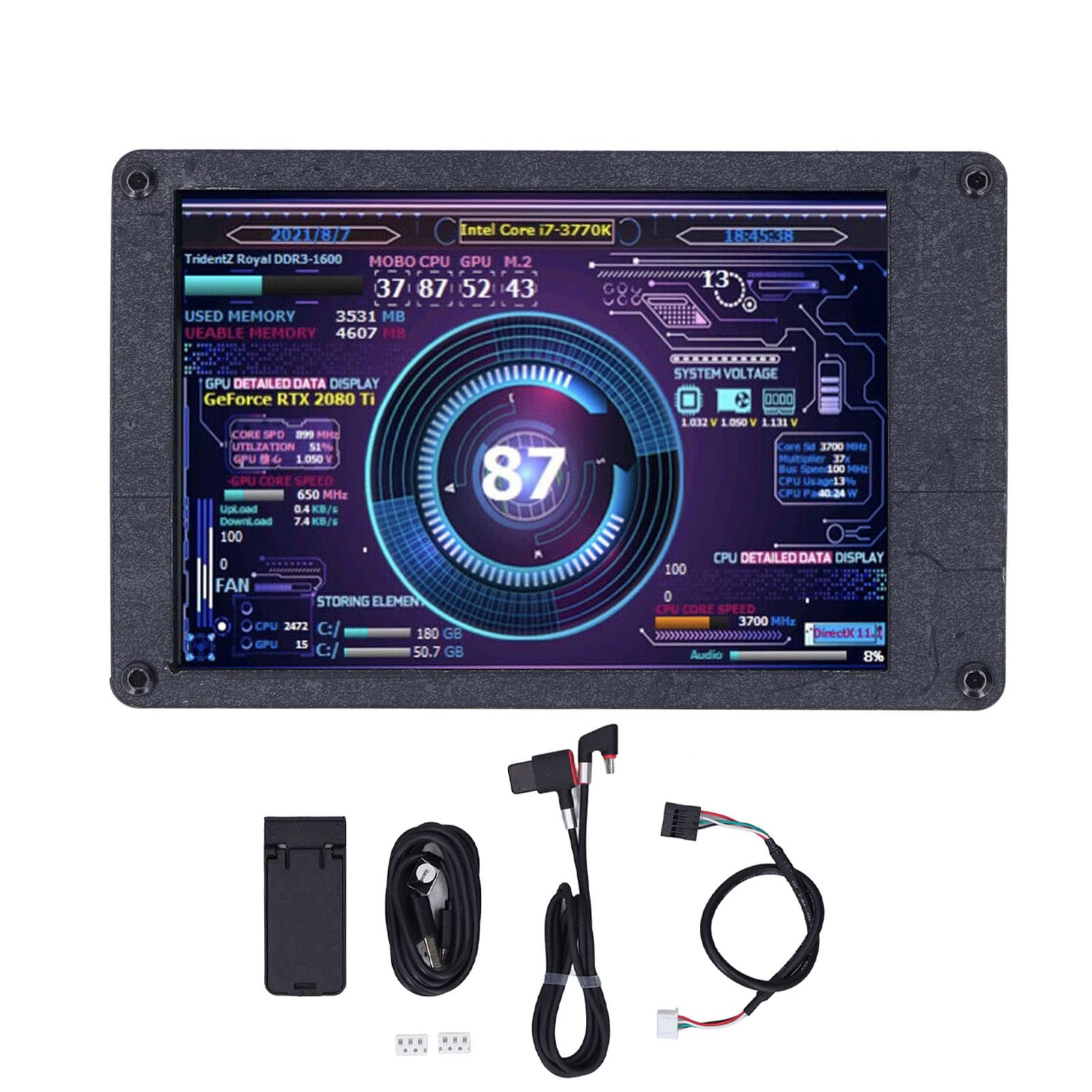 aqxreight Computer RAM Monitor, Customizable Power Saving Eye Protection Various Functions Mini Monitor Sensor Panel 3.5in for Company (with Elbow Line Motherboard Line)