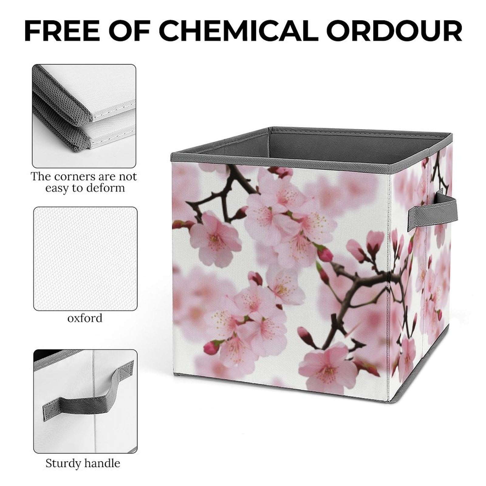 Cherry Japanese Cherry Blossom Printing Storage Basket Folding Storage Bins Fabric Cube Organizer With Handle For Closet Utility Room
