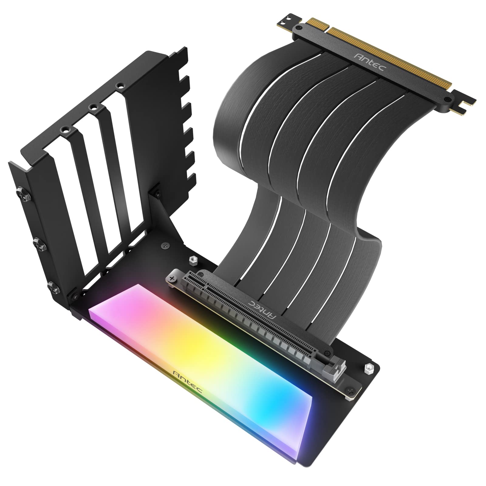 Antec Vertical GPU Mount, 5V-3Pin RGB GPU Vertical Mount, PCIE 4.0 Riser Cable High Speed Flexible Extender Card Extension Port 90 Degree 200mm, Black (only Support Full-Break PCIE Expansion Slot)