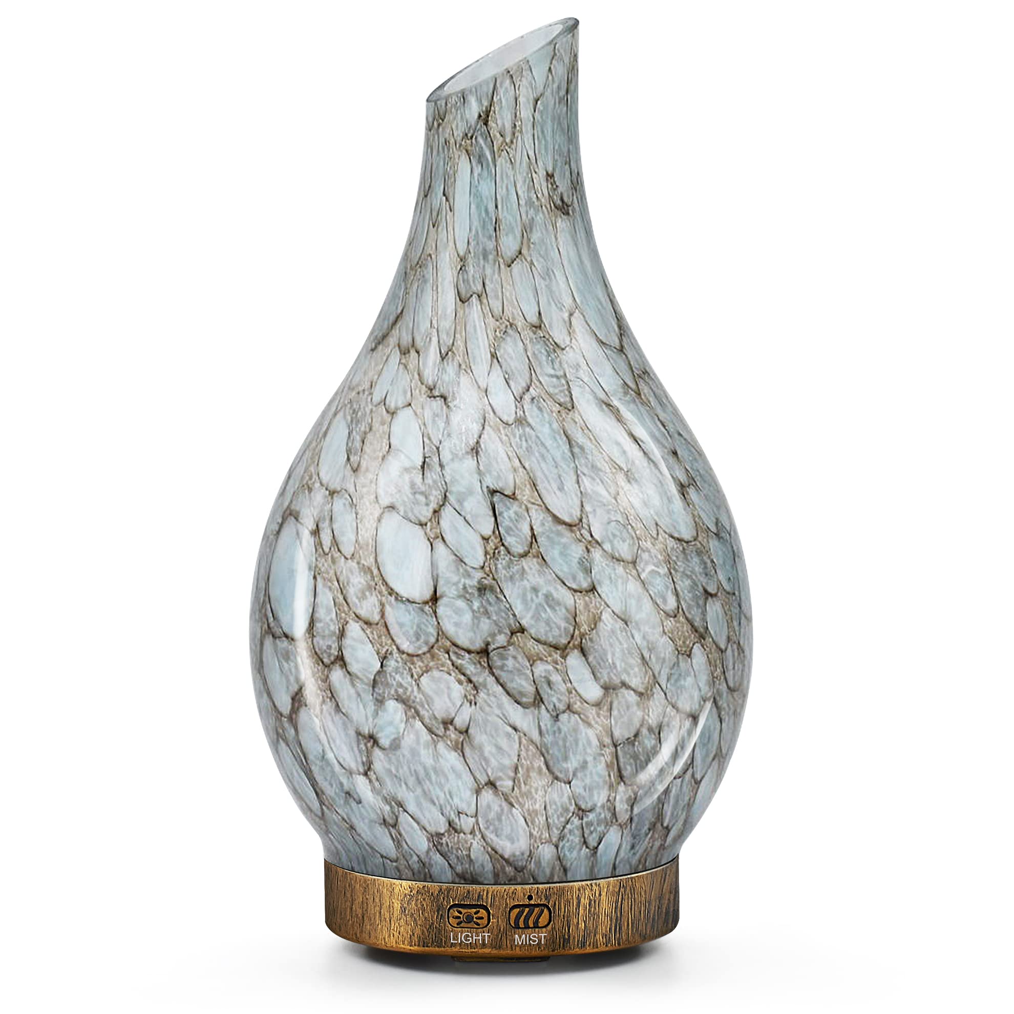 ASAKUKI Essential Oil Diffusers 150ml, Glass Aromatherapy Diffuser with 2 Mist Modes Waterless Auto-Off 7 Colors Changed LED Handmade Glass Diffuser for Home Yoga Office