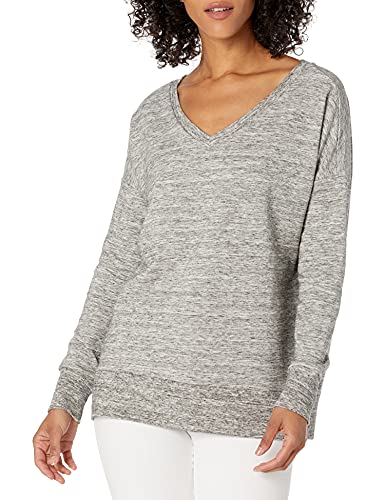 Amazon Brand - Daily Ritual Women's Oversized Terry Cotton and Modal V-Neck Drop-Shoulder Sweatshirt, Heather Grey Space Dye, Medium