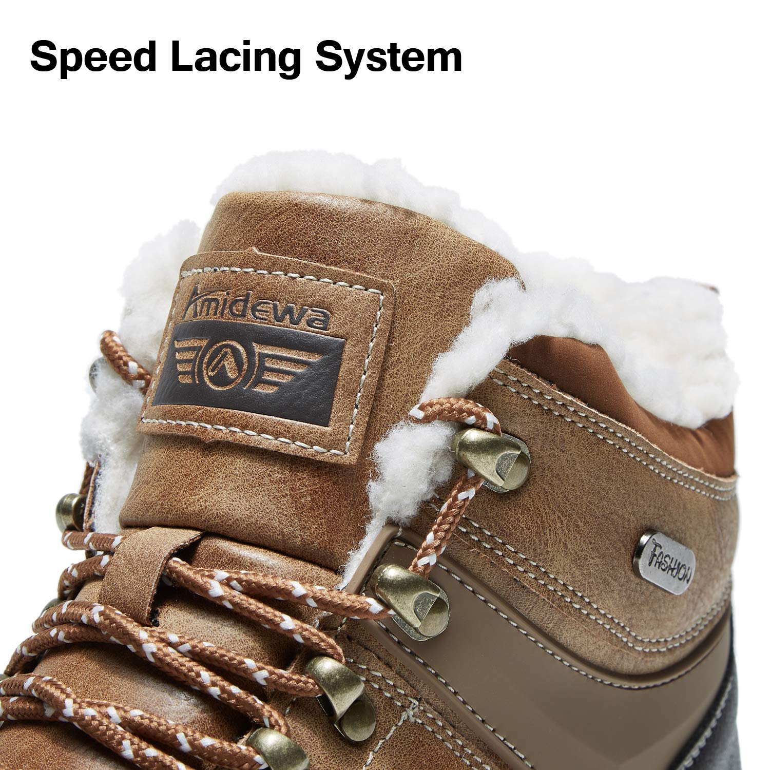 AMIDEWA Men’s Snow Ankle Boots Fur Lined Warm Anti-slip Outdoor Work Shoes for Cold Weather Hiking Camping Backpacking - BROWN - 8