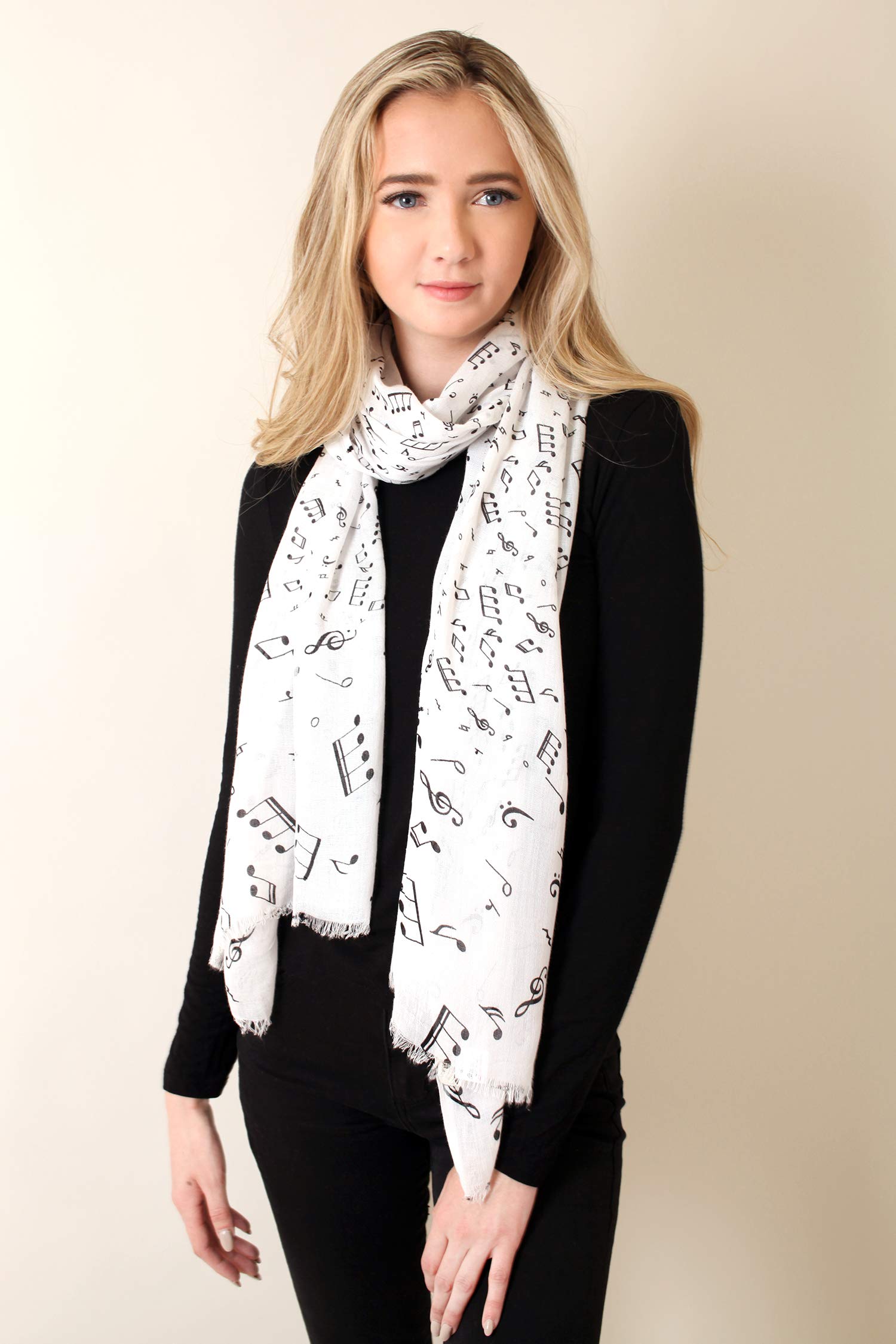 Anika Dali Women's Music Lover Musical Notes Fashion Scarf Shawl (Off-White)