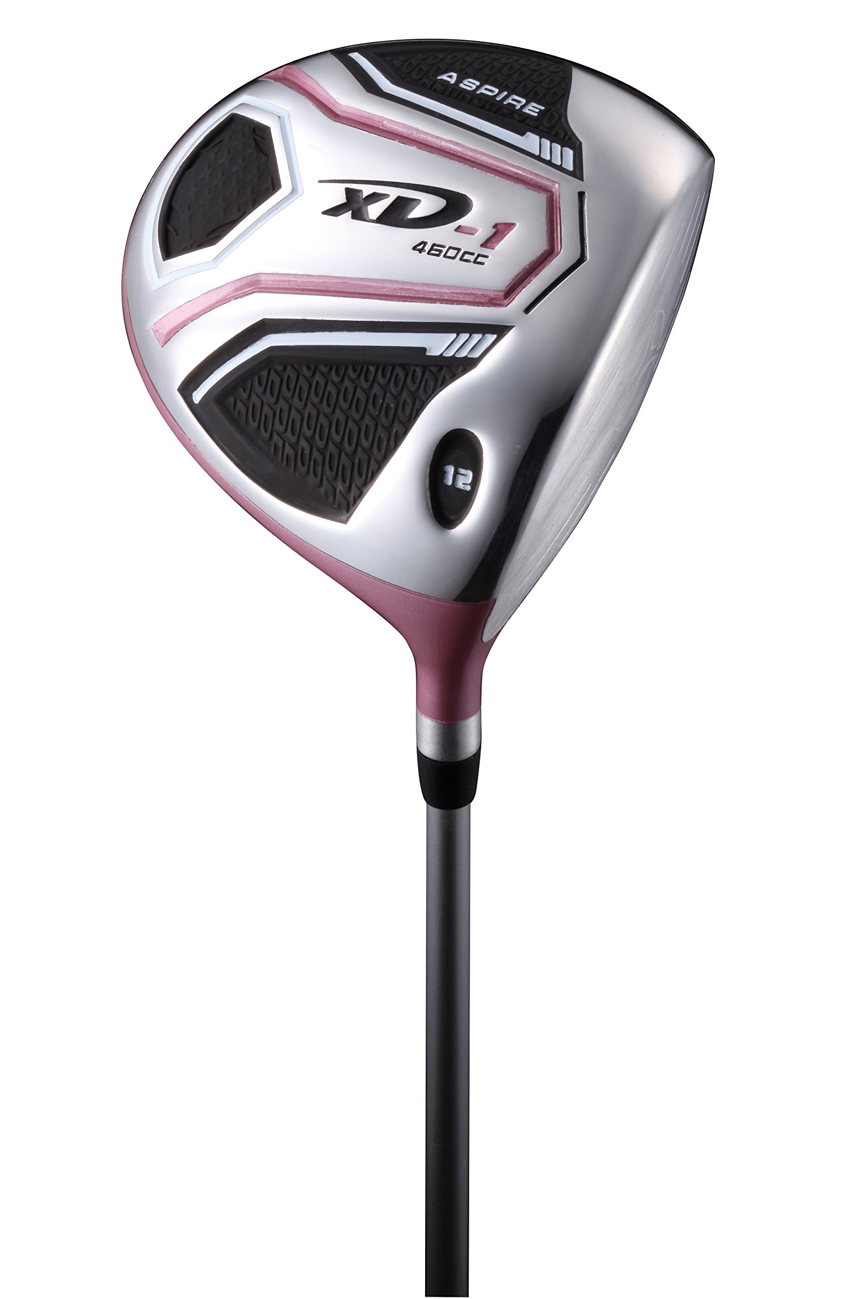 Aspire XD1 Ladies Womens Complete Golf Clubs Set Includes Titanium Driver, S.S. Fairway, Hybrid, 6-PW Irons, Putter, Bag, 3 H/C's Pink Petite Size