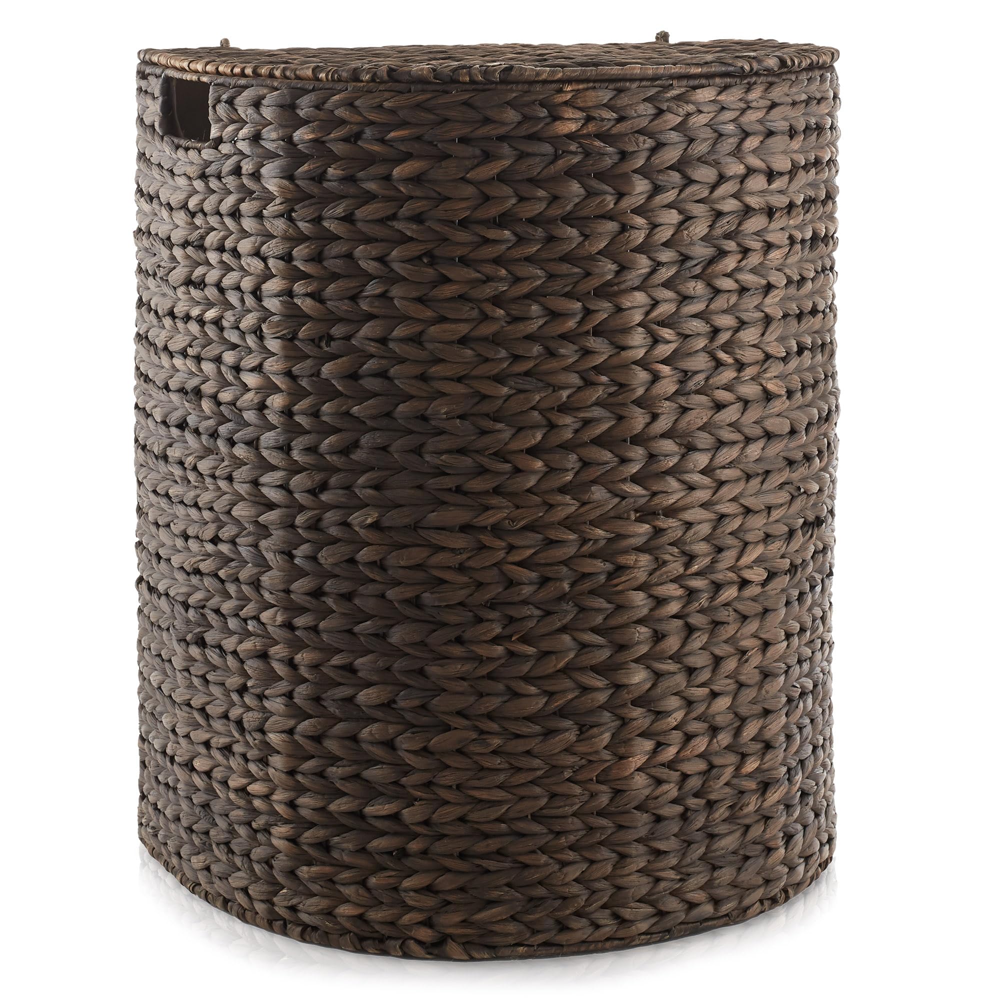 Casafield Half Moon Laundry Hamper with Lid and Removable Liner Bag - Natural, Woven Water Hyacinth Laundry Basket for Clothes and Towels