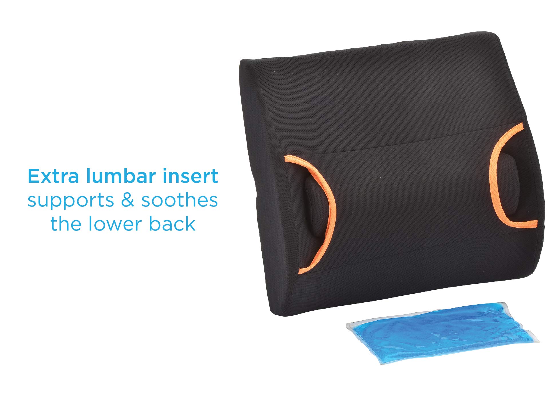 NOVA Medical Products NOVA Lumbar Support Pillow, Back Lumbar Cushion with Hot & Cold Pack and Extra Lumbar Insert, Breathable & Removable Washable Cover, Black