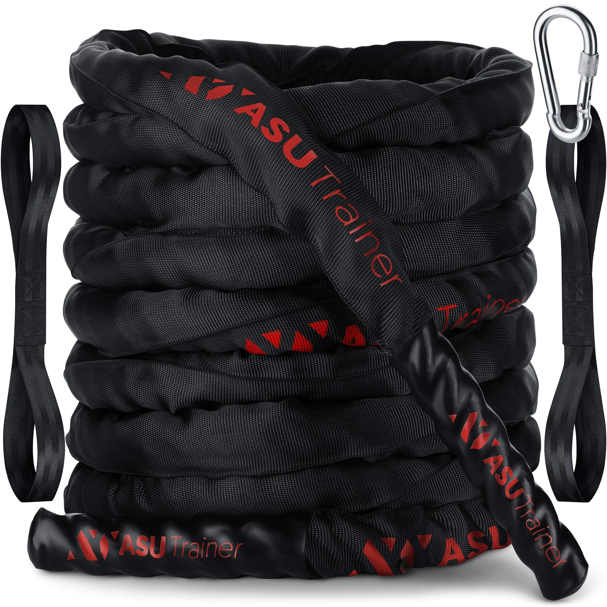 ASU Trainer Poly Dacron Weighted Battle Ropes for Home Gym – Indoor/Outdoor Workout Rope with Sleeve, Heat-Shrink Handles, & Anchor Kit – Exercise Rope for Training/Fitness/Boxing, Army Battle Rope