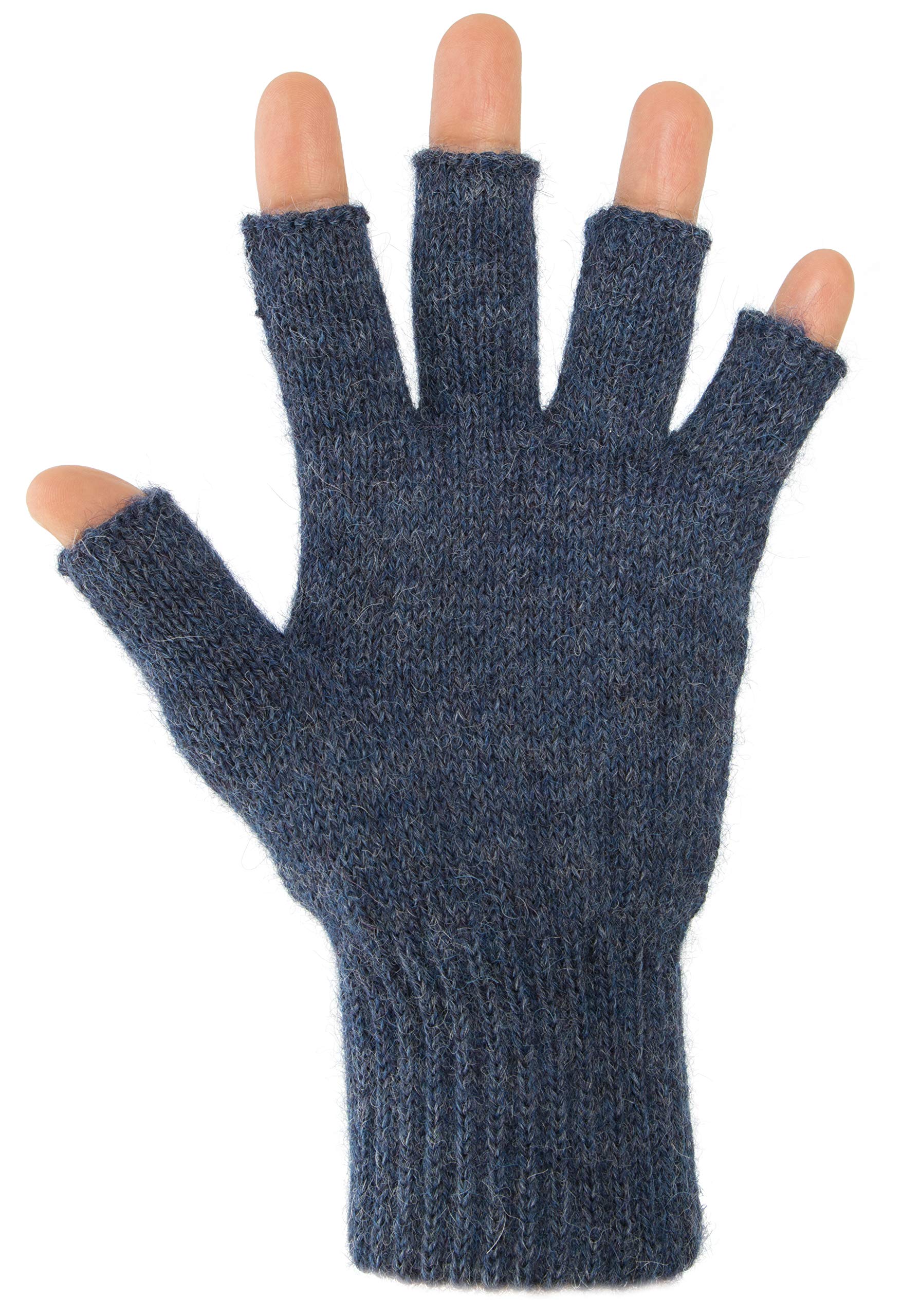 AndeanSun Darn Warm Alpaca Fingerless Gloves 2023 Updated US Sizing-Perfect Fit (Steel Blue Heather - 90% Alpaca, Large)