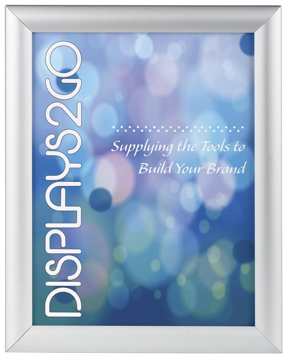 Displays2go Snap Open Sign Holder Frame, 8.5 x 11 Inch, Wall Mount or Tabletop, Silver Aluminum (WSNF8511SV)