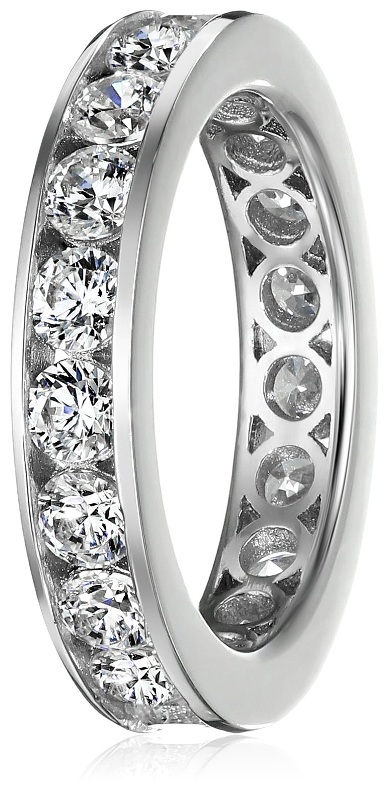 Amazon Essentials Platinum Plated Sterling Silver Infinite Elements Cubic Zirconia Channel Set Eternity Ring, Size 7, (previously Amazon Collection)