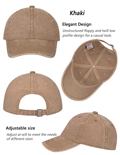 AOSMI 3 Pack Vintage Cotton Washed Plain Baseball Caps Dad Hats Adjustable Men Women Unstructured Low Profile Blank Summer Soft Distressed Ball Caps Outdoor Workout Black Khaki Red-Wine