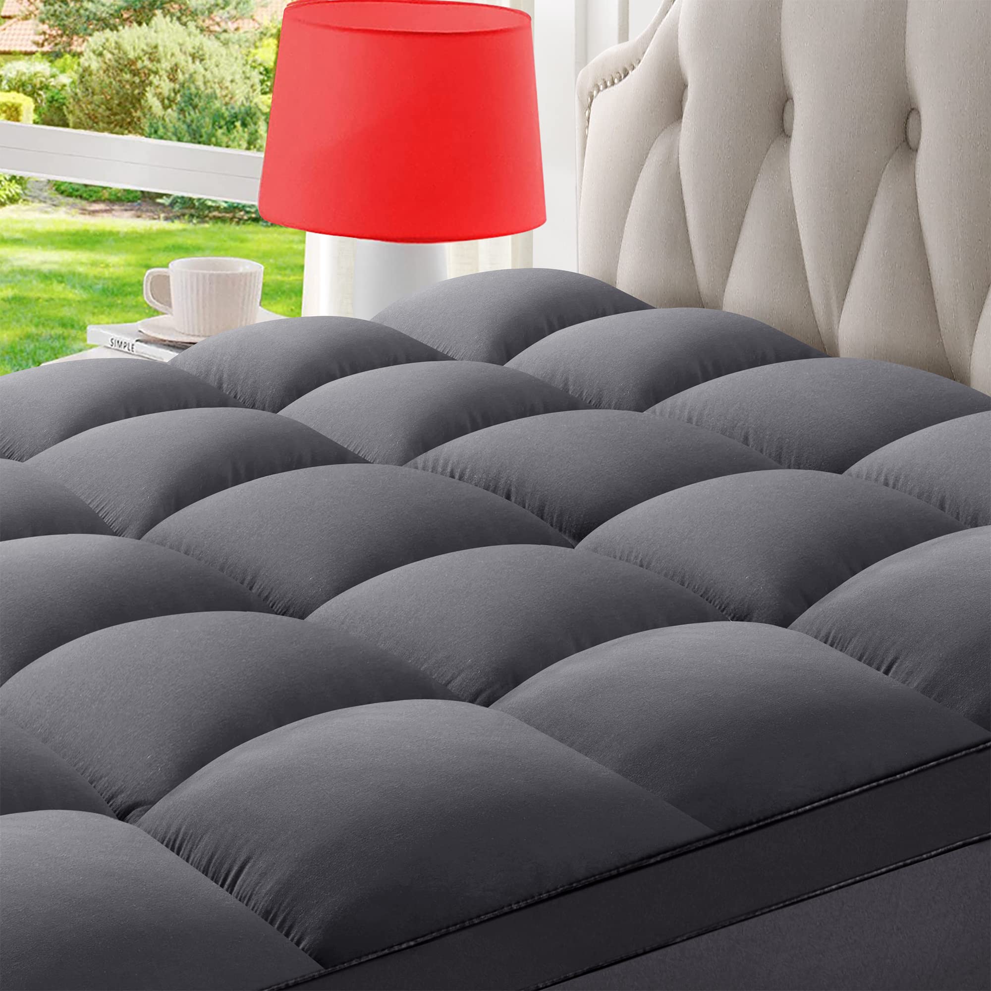 BedLuxury Mattress Topper Twin Size Extra Thick Cooling Mattress Pad for Back Pain Breathable Quilted Pillow Top Plush Soft with 8-21 Inch Deep Pocket - Grey