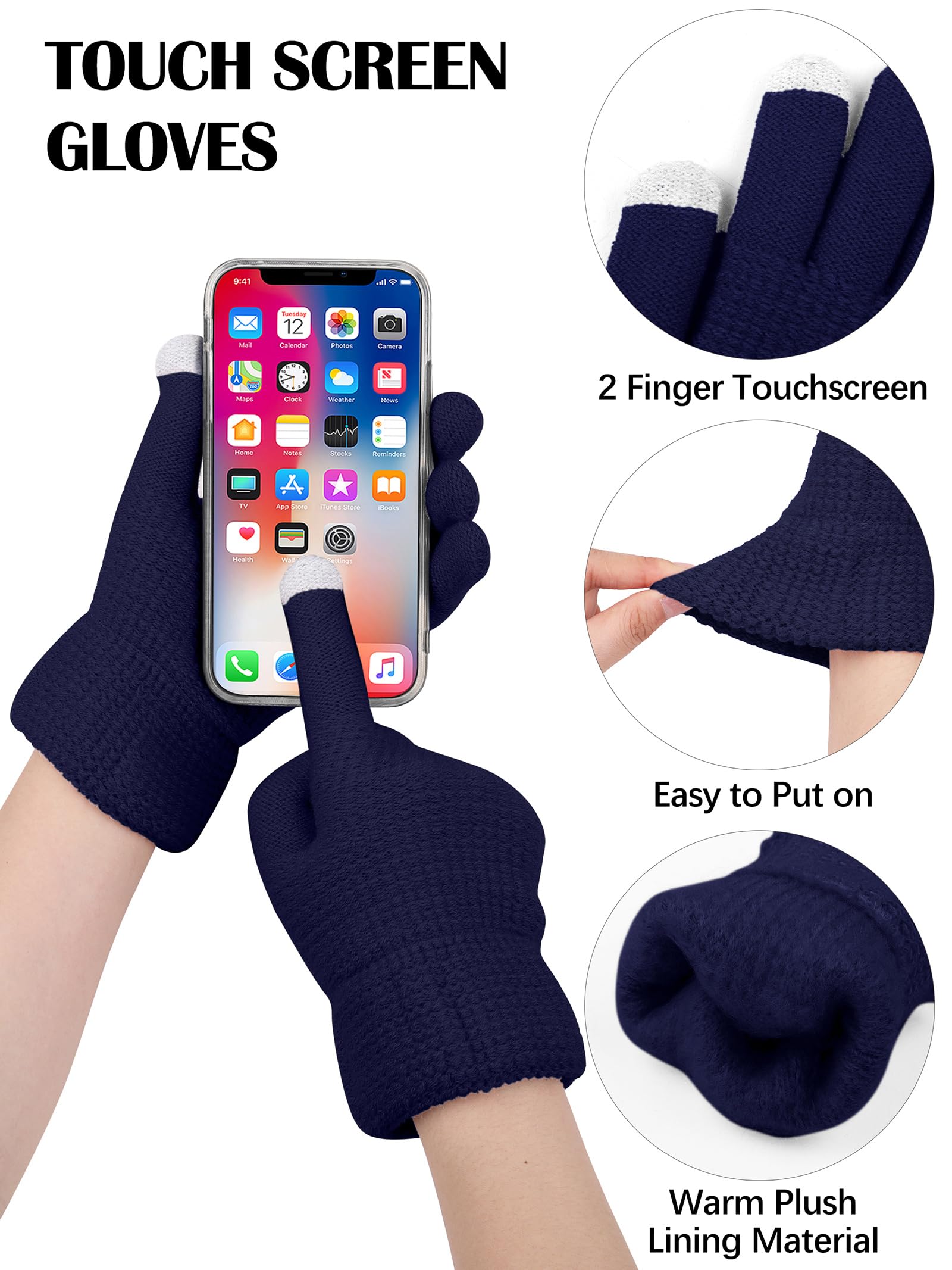 Aneco Winter Warm Knitted Scarf Beanie Hat and Gloves Set Men & Women's Soft Stretch Hat Scarf and Mitten Set