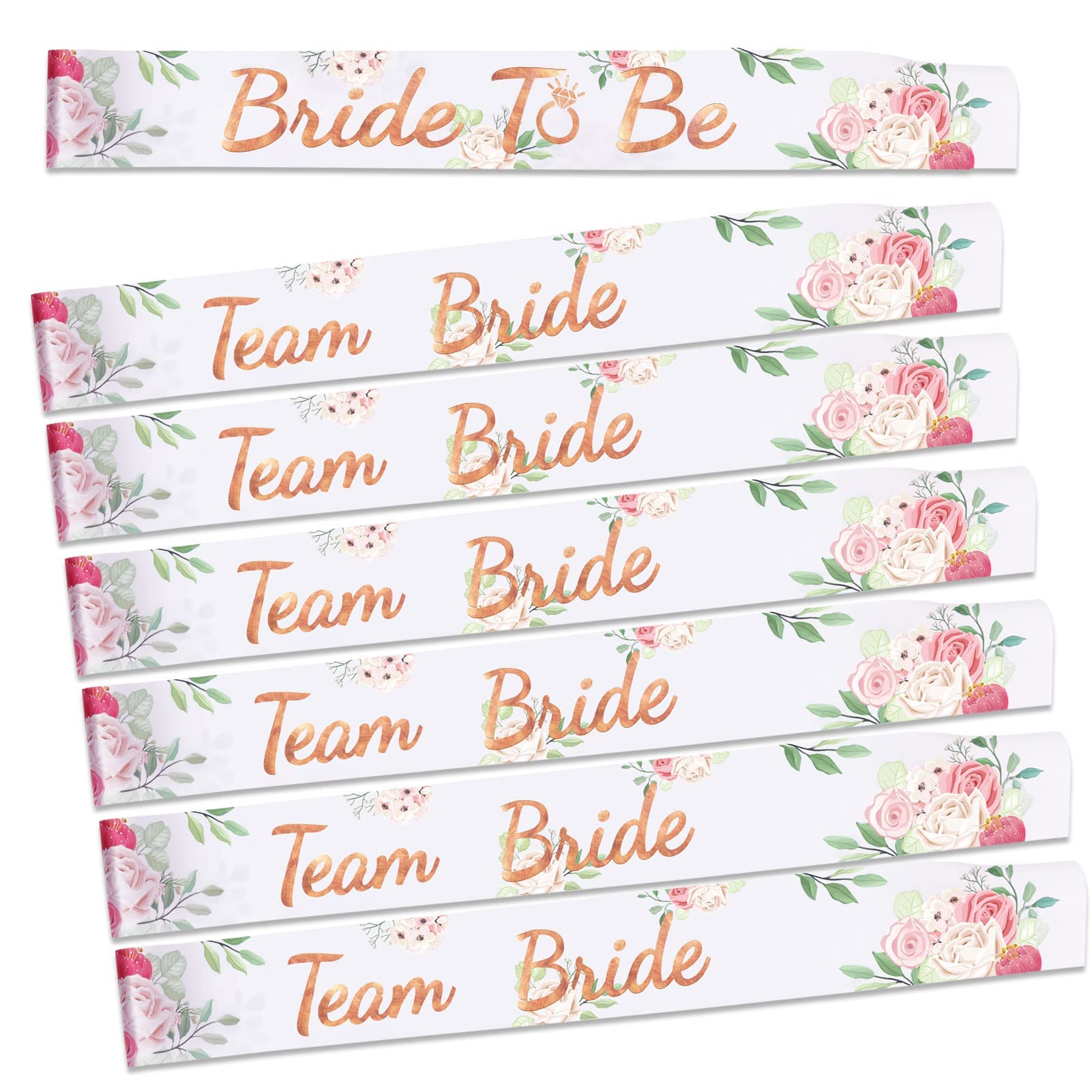DPKOW Floral Bachelorette Sashes for Bachelorette Party, 1 Bride to Be Sash+6 Team Bride Sashes for Party Accessories Bachelorette Party Photo Props Favors for Bridal Shower Wedding Party Accessories